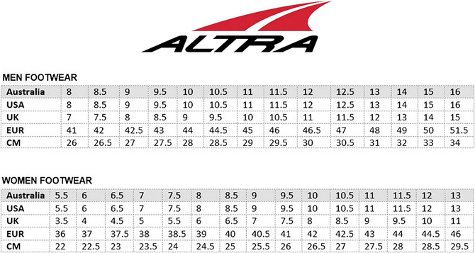 SIZE CHART – RUNNERS SPORTS